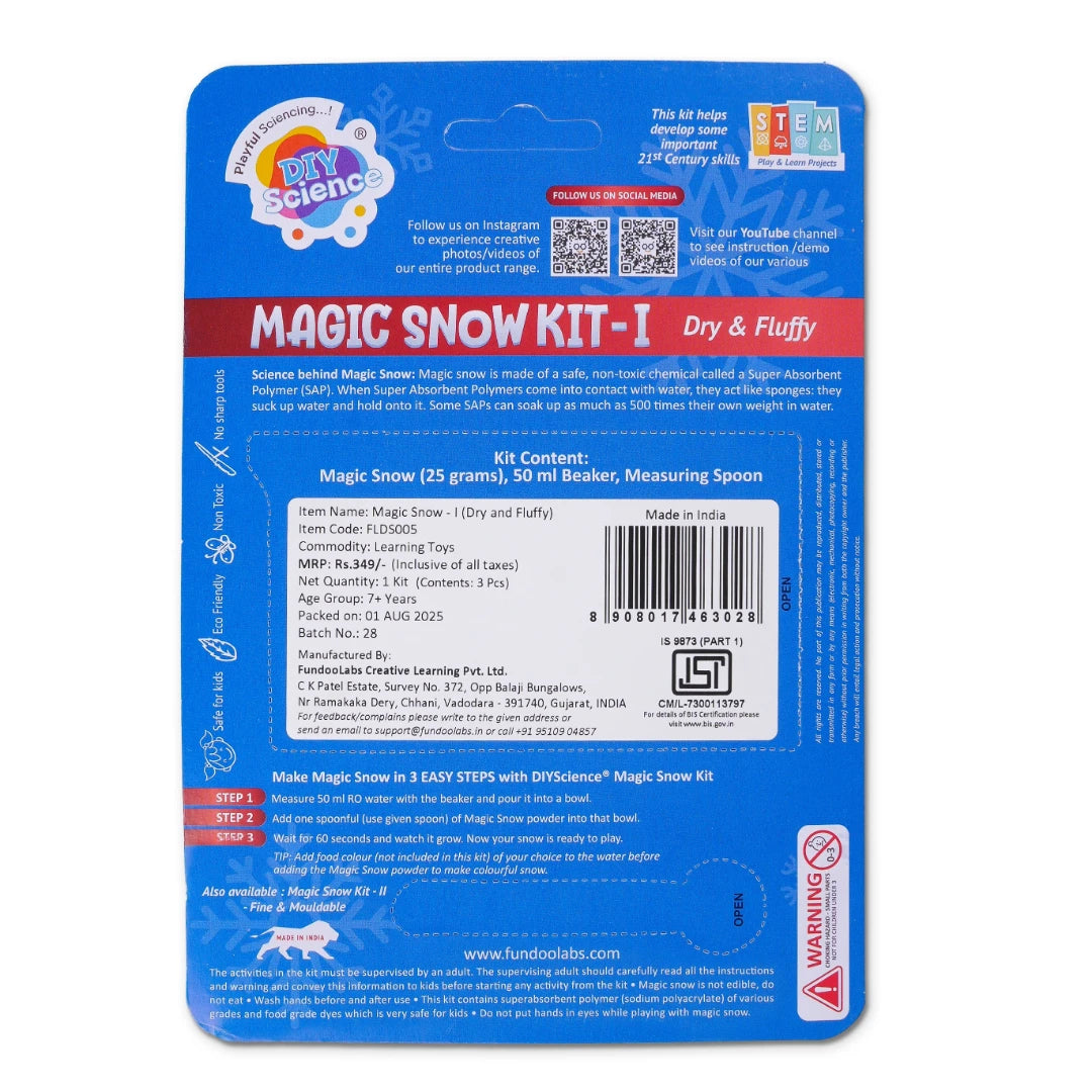 DIYScience® Magic Snow Kit – Instant, Colorful & Reusable Fun – FundooLabs