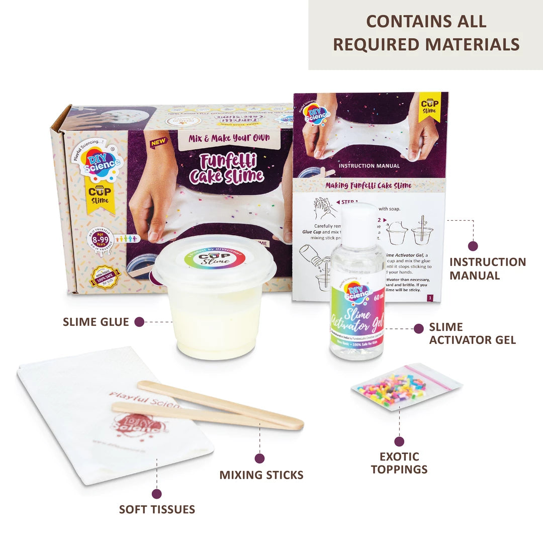 DIYScience® Funfetti Cake Slime Kit – Stretchy & Scented Fun – FundooLabs