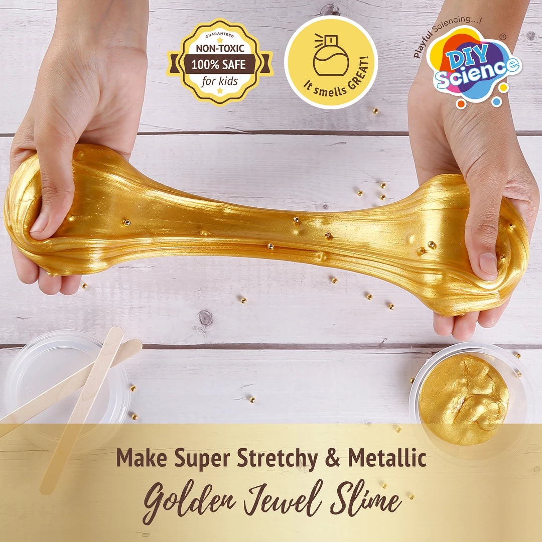 DIYScience® Golden Jewel Slime Kit – Stretchy & Shiny Fun – FundooLabs